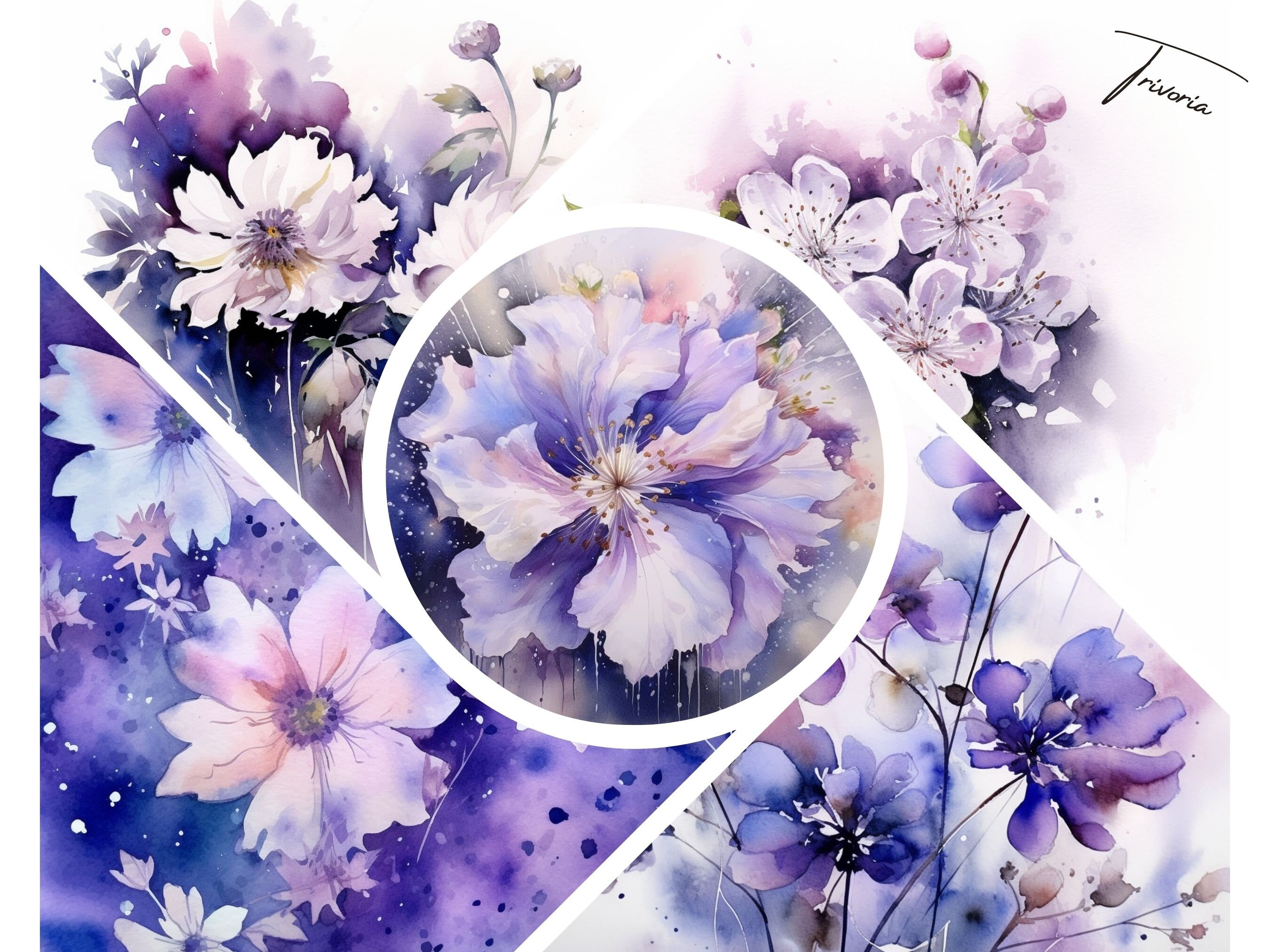 Lilac Lavender Spring Flowers Violet Purple Watercolor Floral - Etsy