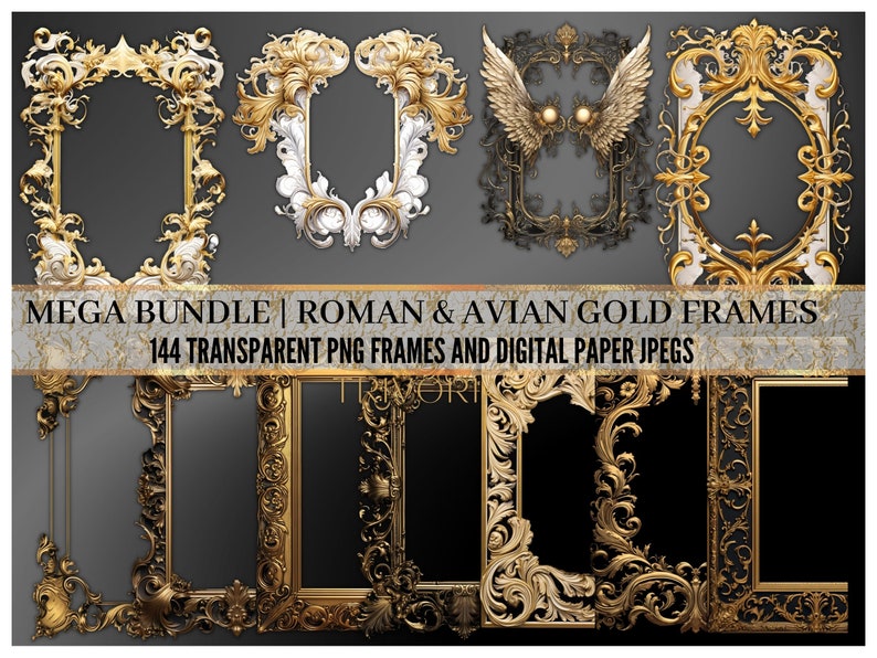 Mega Bundle Vintage Roman Frames Greco-roman Mythology Avian Gold ...