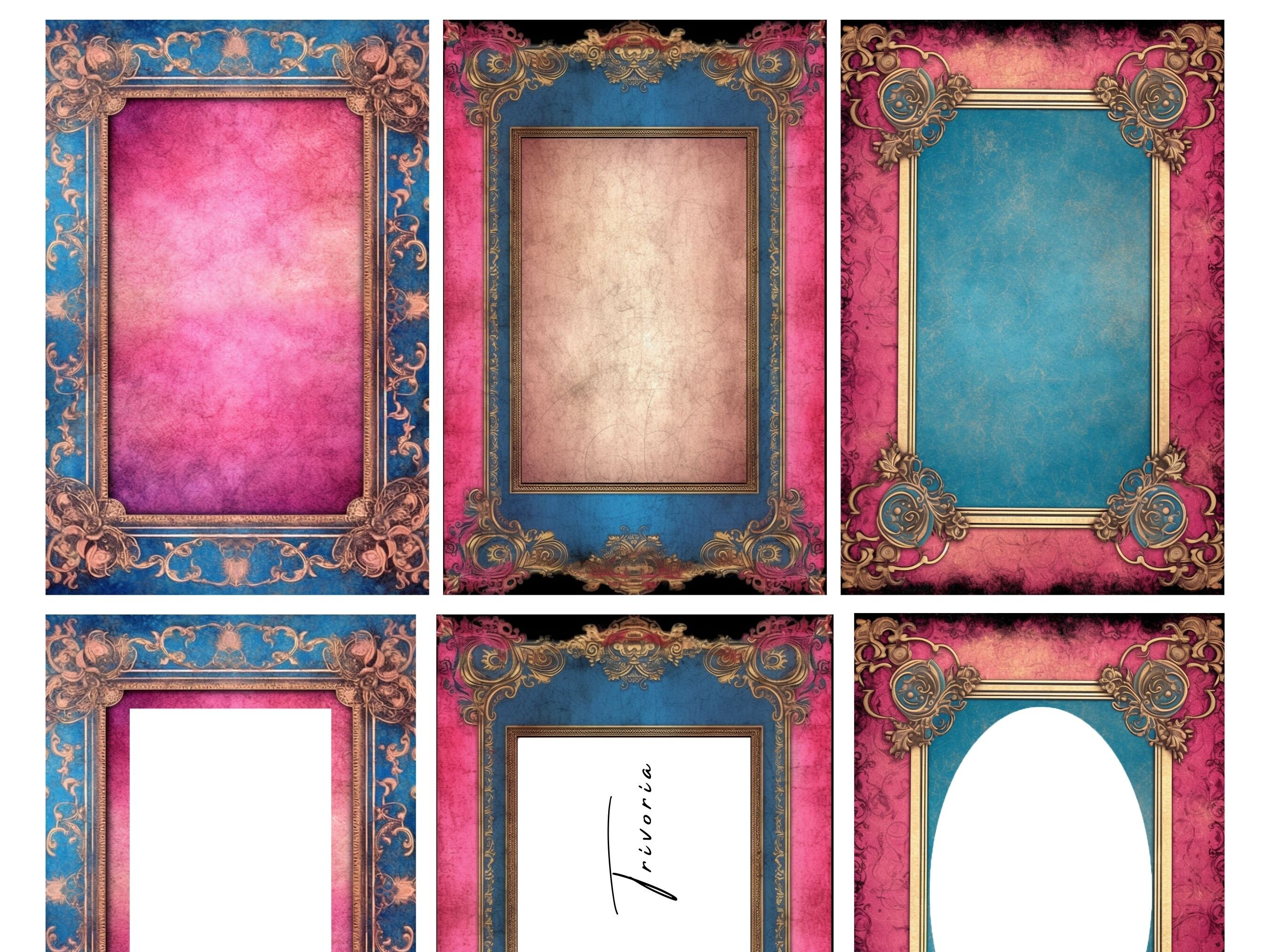 Vintage Victorian Illuminated Borders in Royal Blue and Pink: - Etsy