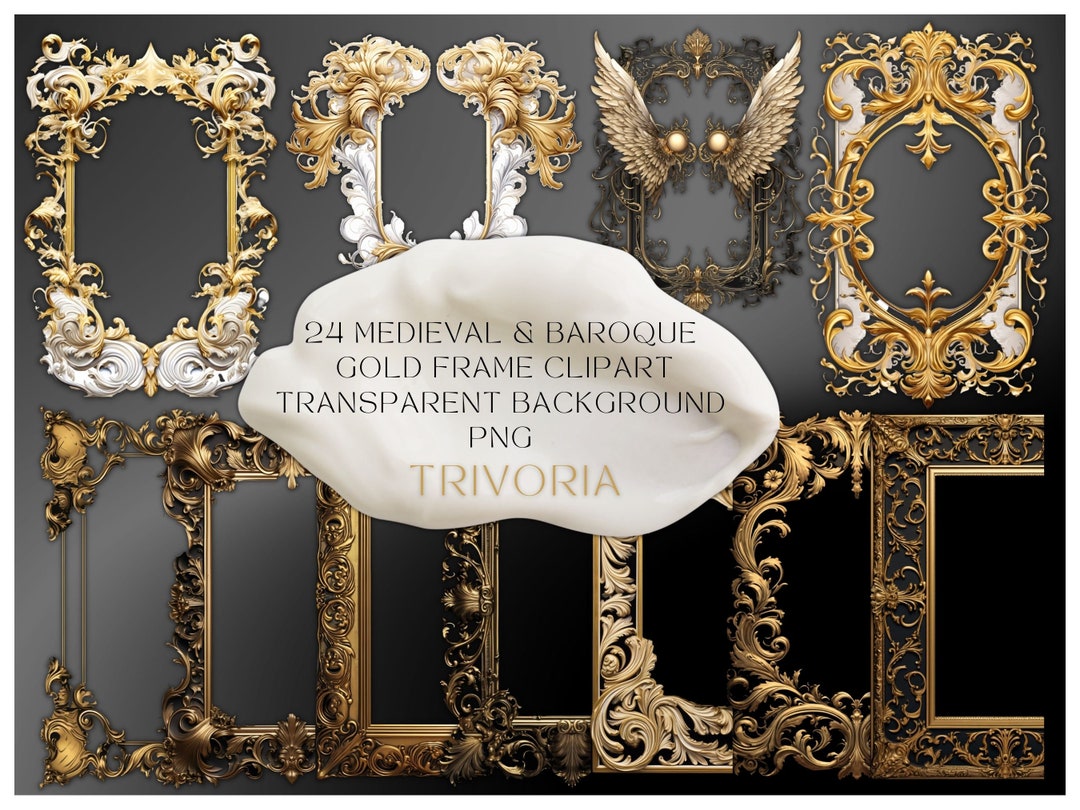 Antique Golden Frame Clipart Ornate Gold Vintage Frame PNG Printable ...