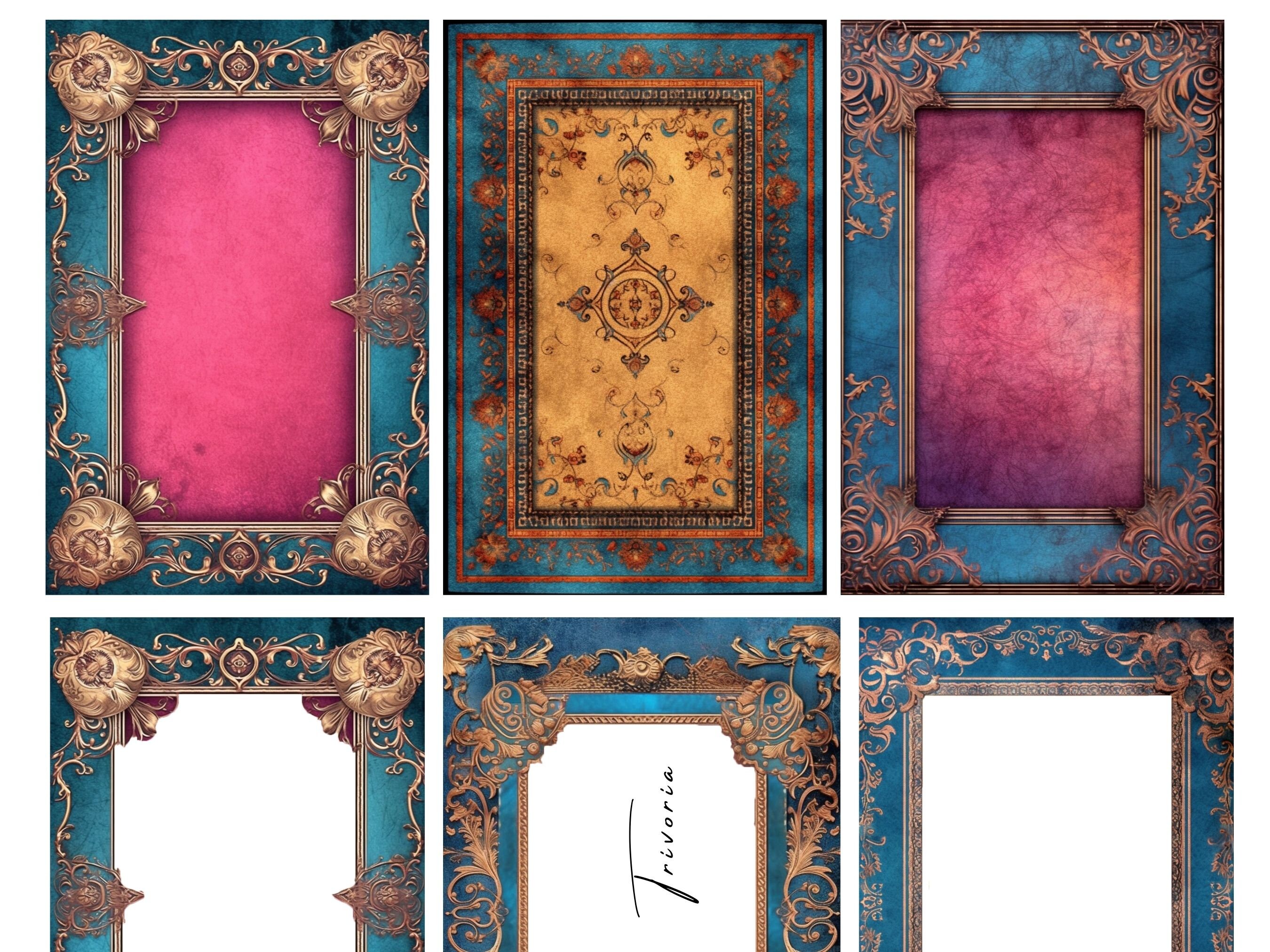 Vintage Victorian Illuminated Borders in Royal Blue and Pink - Etsy