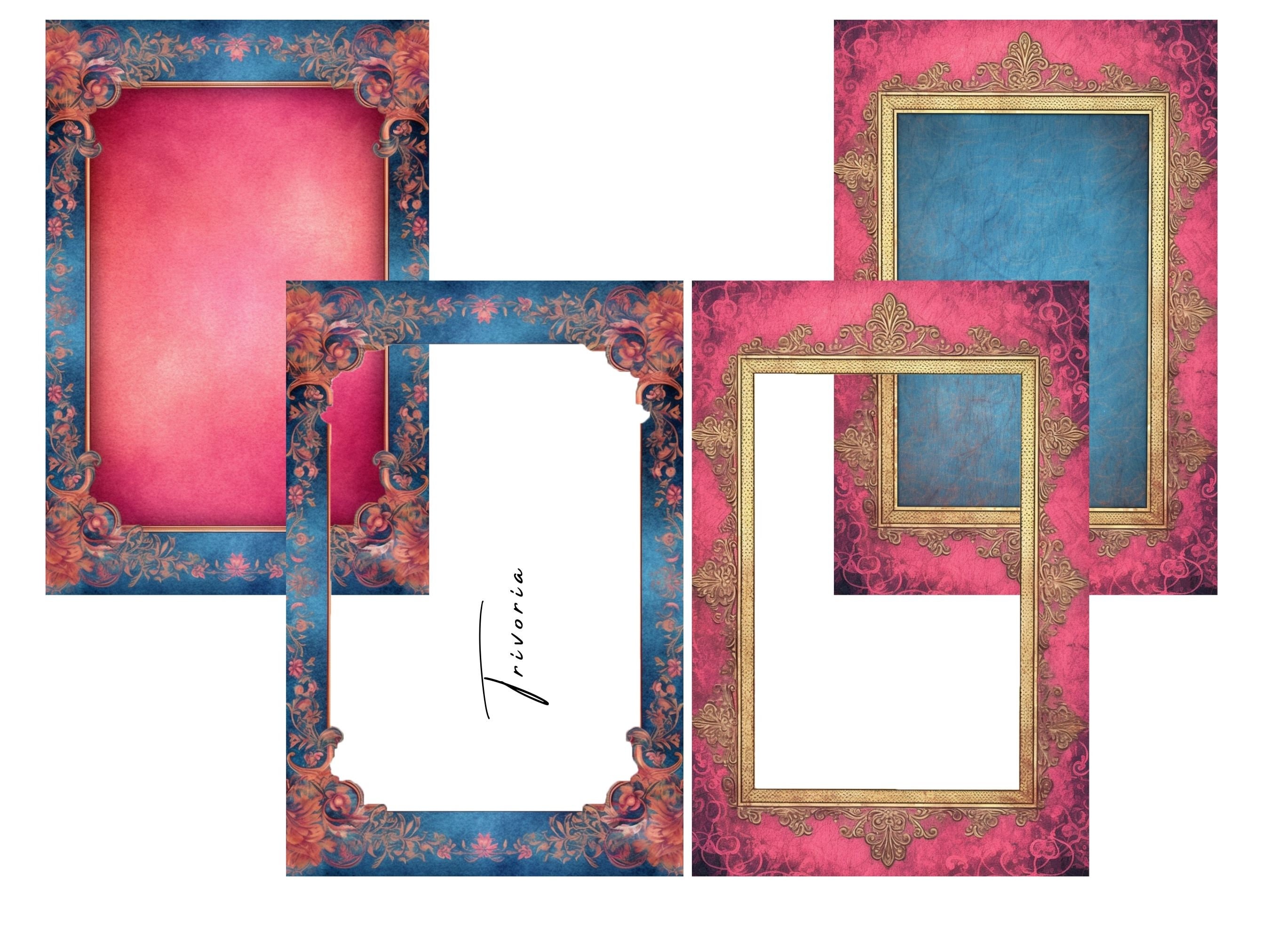 Vintage Victorian Illuminated Borders in Royal Blue and Pink: - Etsy