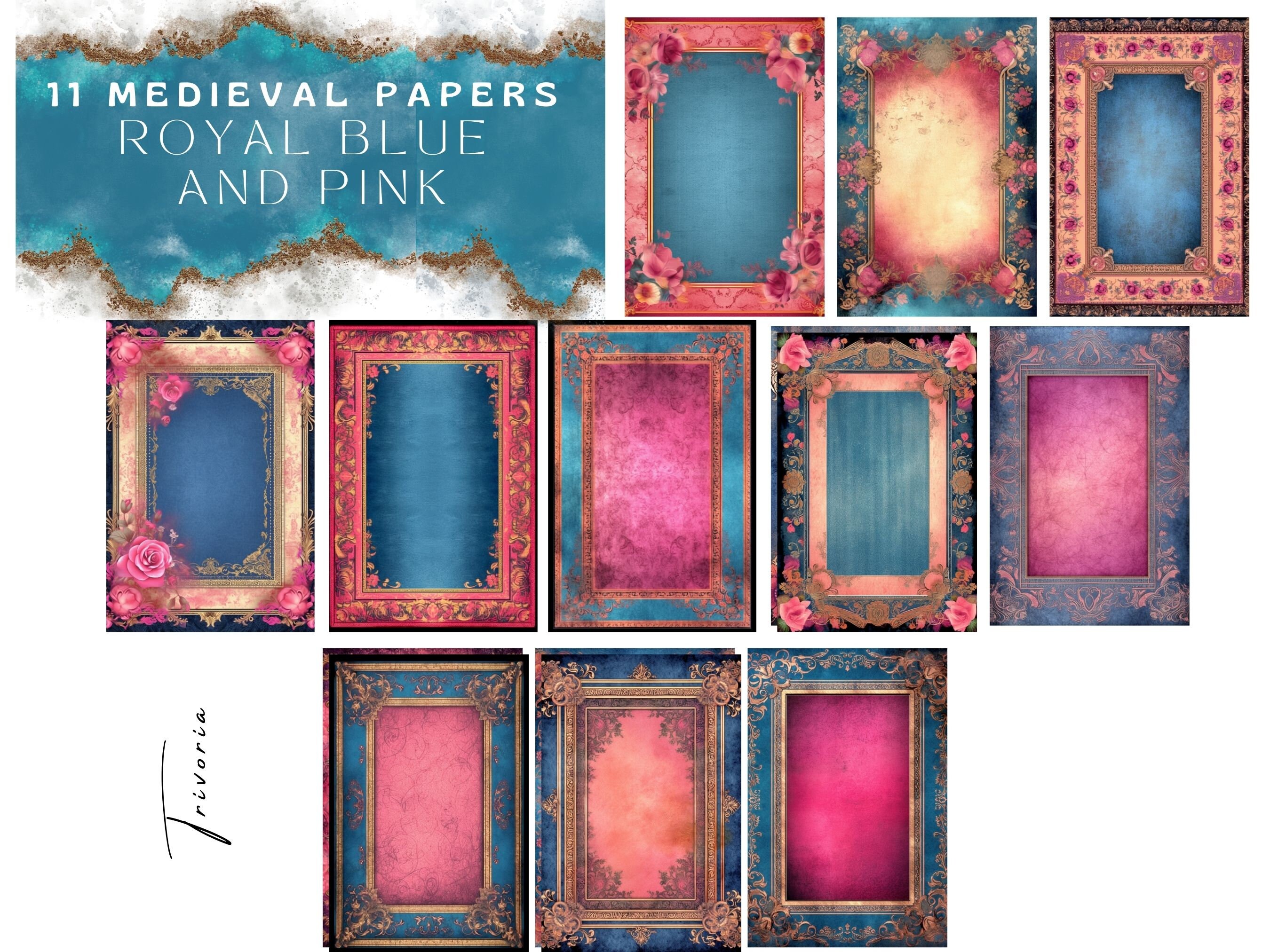 Royal Blue Pink Vintage Victorian Illuminated Borders: Shabby - Etsy