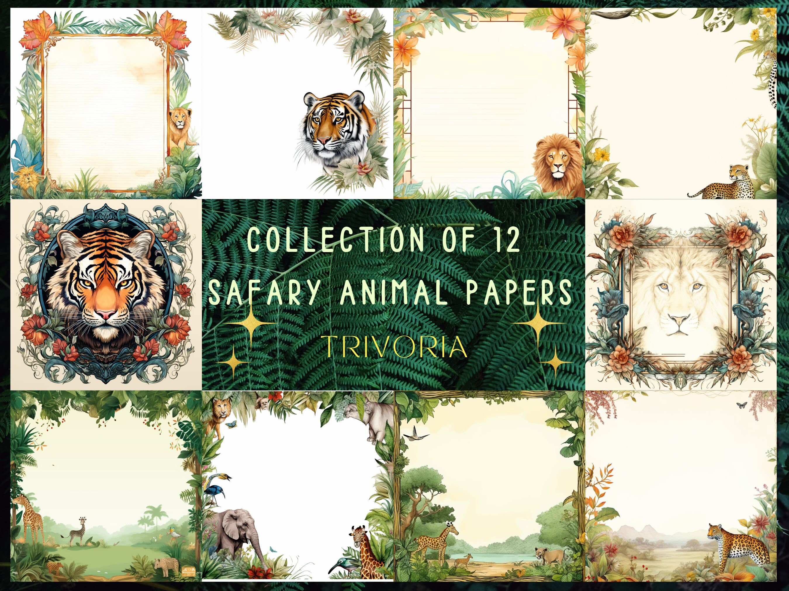 Safari Animals Digital Papers: African Wildlife Jungle Safari and ...