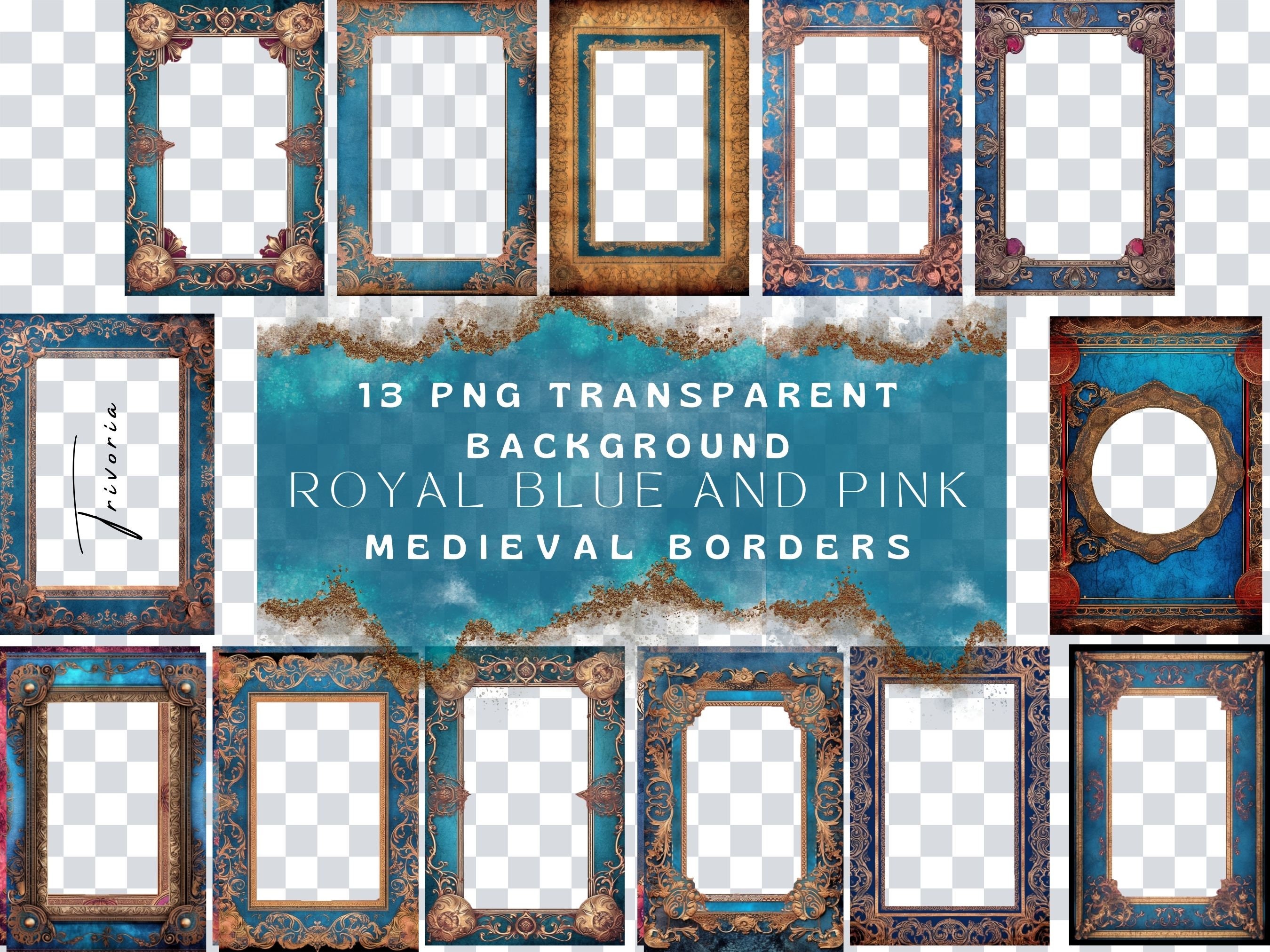 Vintage Victorian Illuminated Borders in Royal Blue and Pink - Etsy