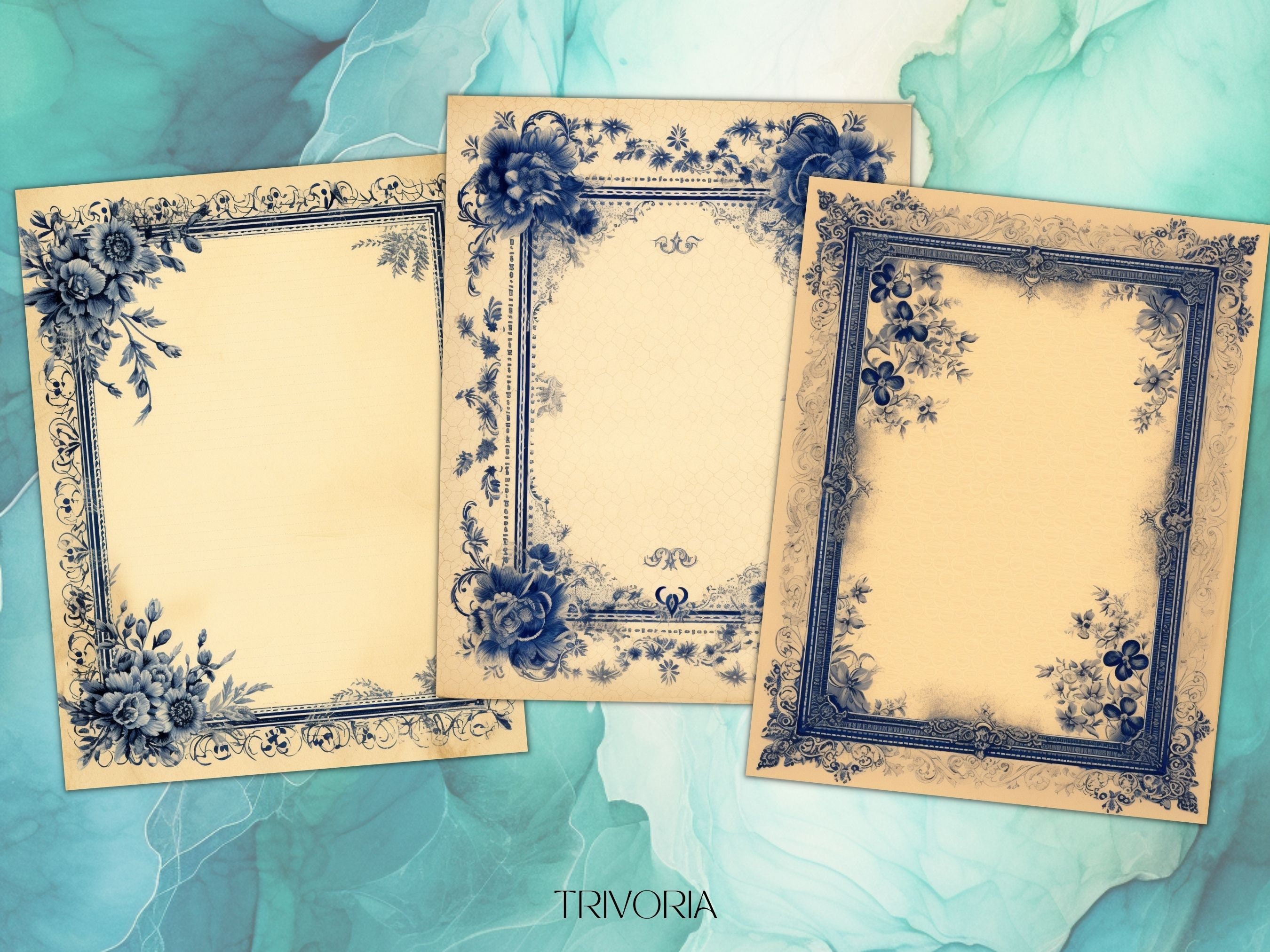 Vintage Azure Floral Frame Papers: Dutch Blue Junk Journal Kit ...