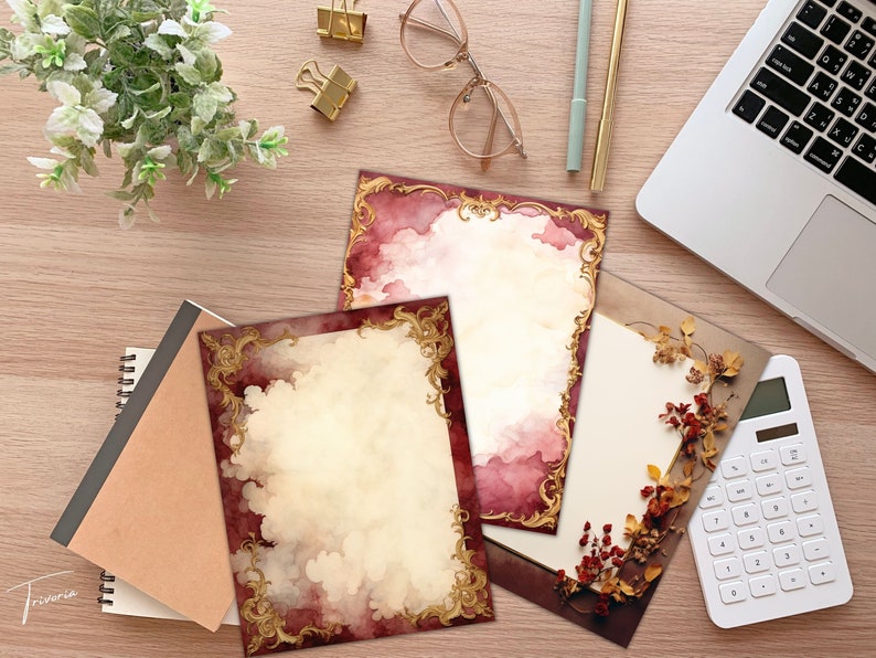 Burgundy, Gold and Cream Digital Papers: Victorian Invitation Card ...