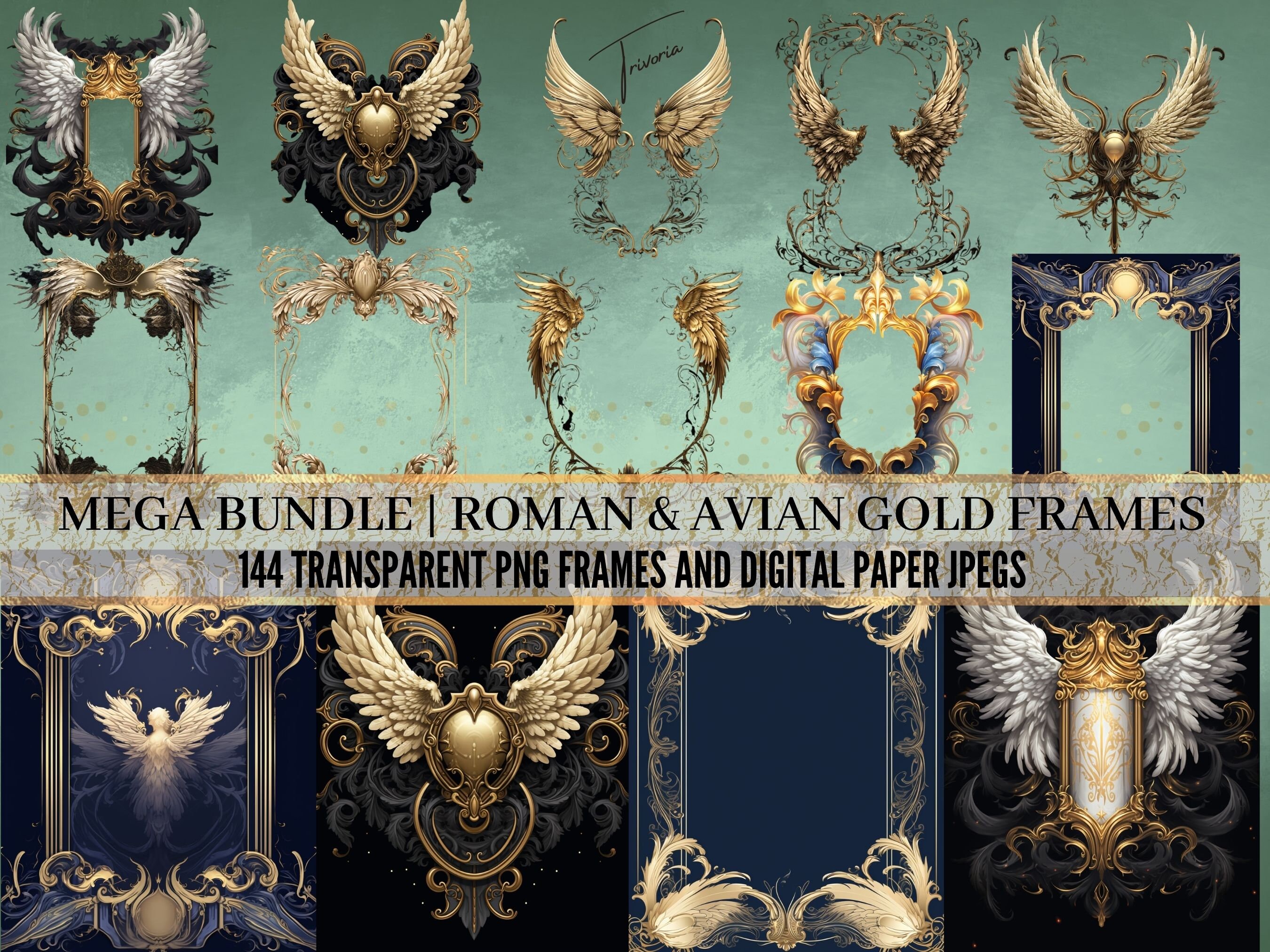 Mega Bundle Vintage Roman Frames Greco-roman Mythology Avian Gold ...