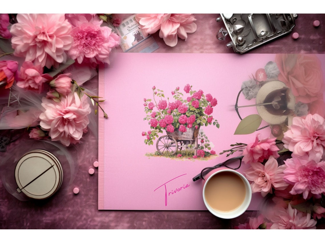 Hot Pink Rose Clipart Set 36 Transparent PNG Boho Watercolor - Etsy