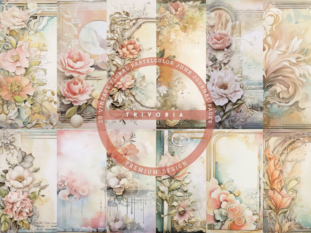 Victorian Vintage Pastel Floral Digital Papers Neutral Junk Journal ...