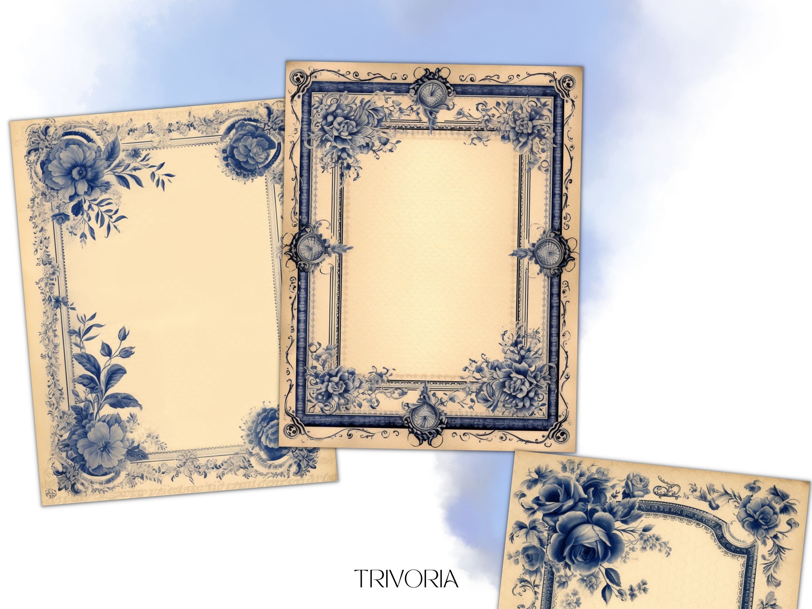 Vintage Azure Floral Frame Papers: Dutch Blue Junk Journal Kit ...