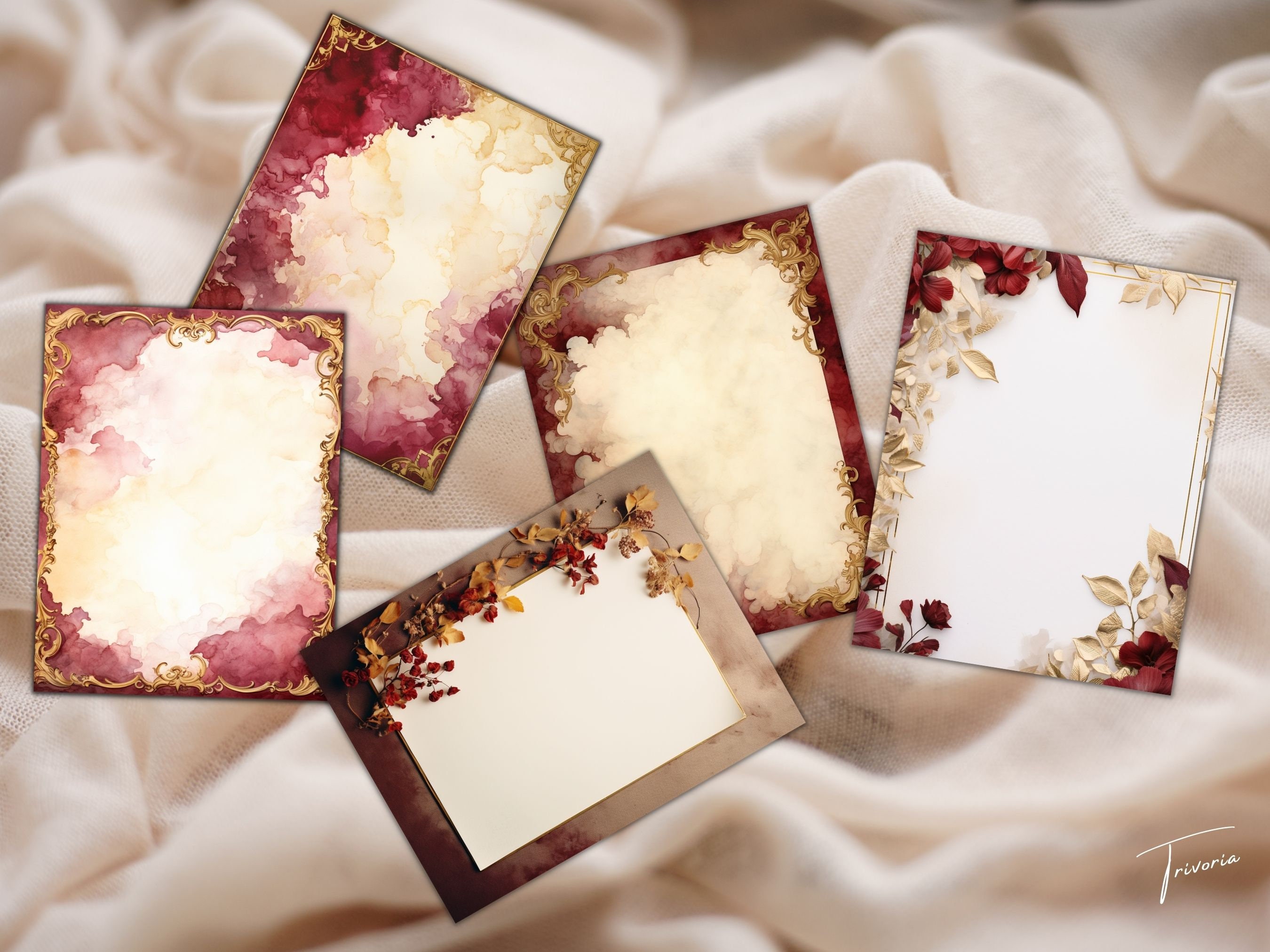 Burgundy, Gold and Cream Digital Papers: Victorian Invitation Card ...