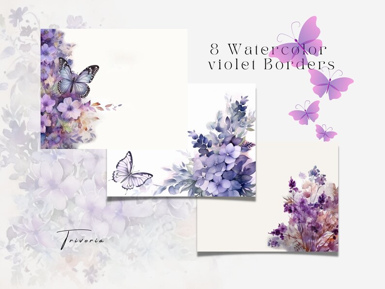 Violet Purple Lilac Floral Borders Clipart Watercolor Wedding Wild ...