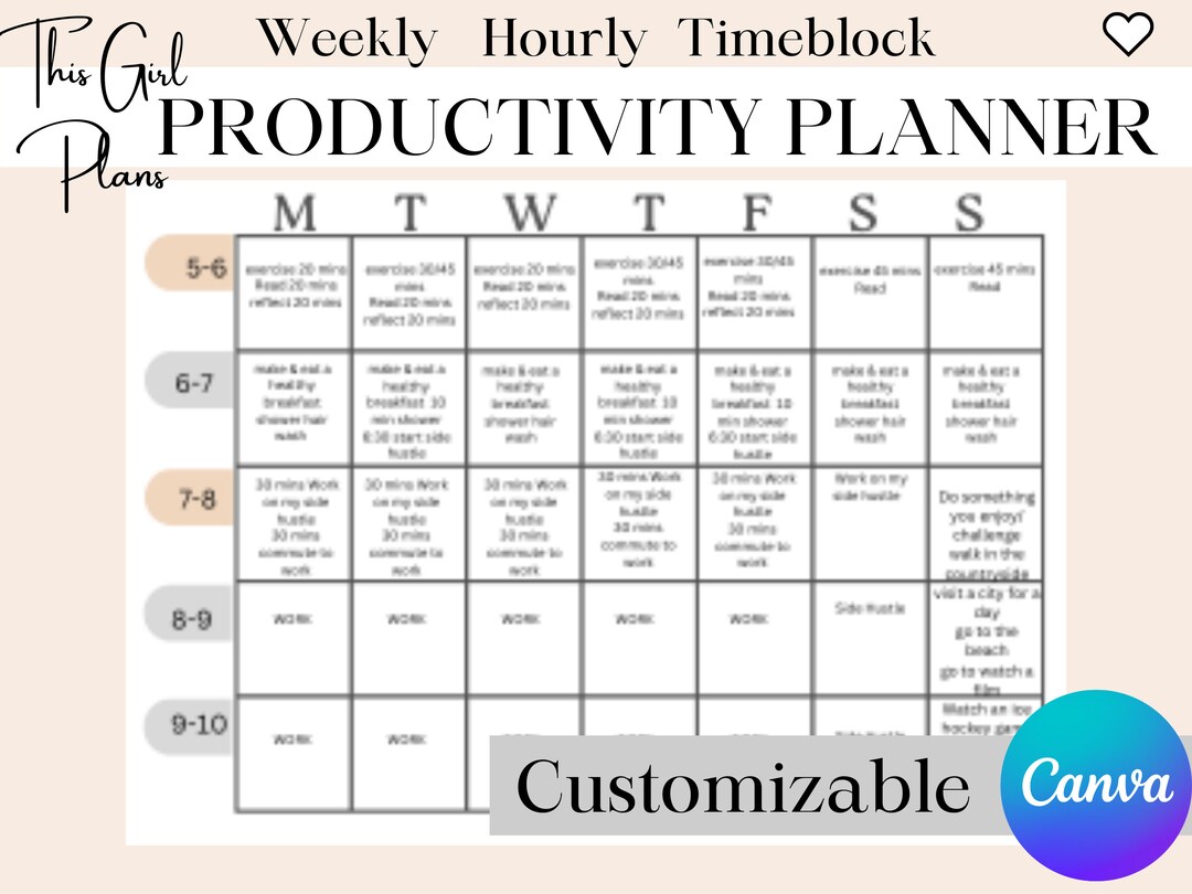 Productivity Planner, Time Blocking, Weekly Digital Planner, Daily ...