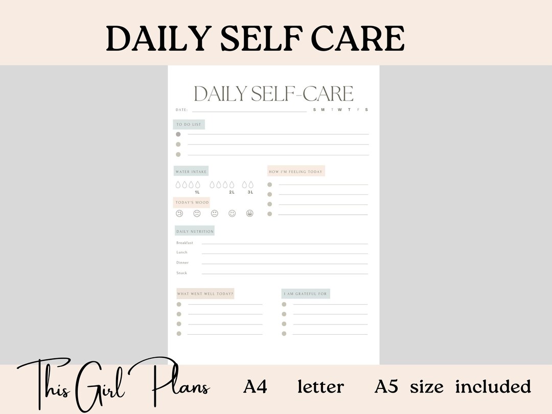 DAILY SELF CARE Journal Self Care Planner/ Printable Journal/ Wellness ...