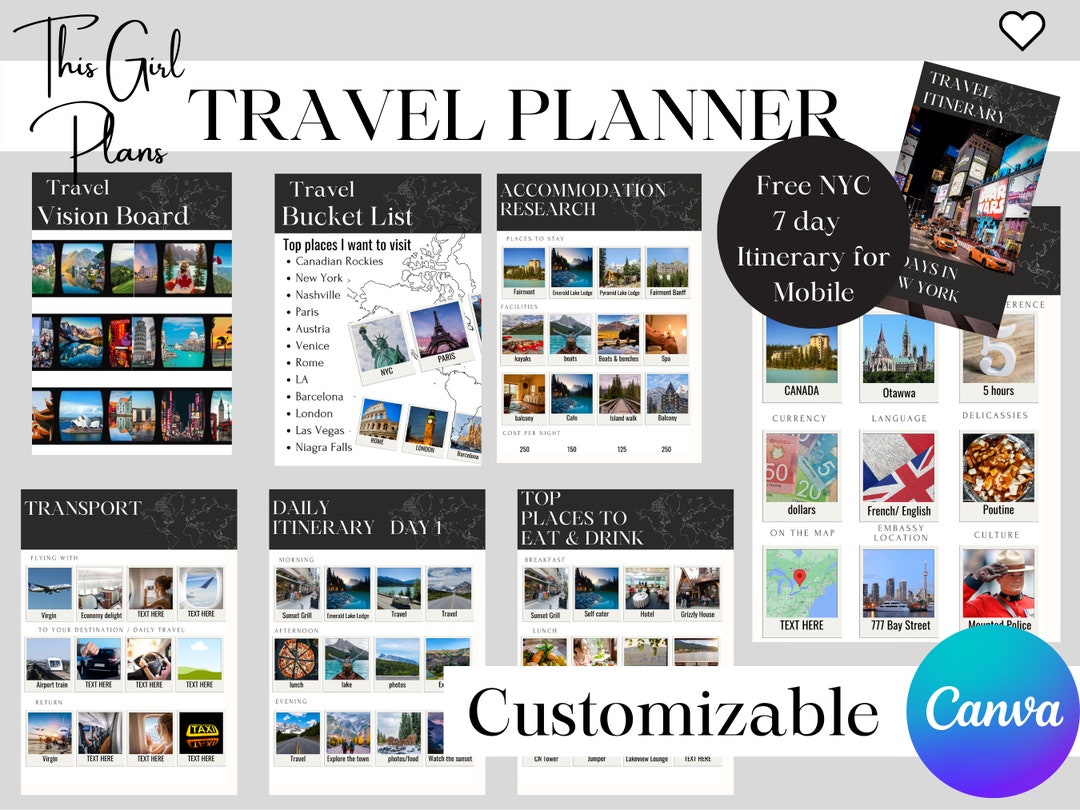 TRAVEL PLANNER, Itinerary Template, Editable in Canva, Vacation Planner ...