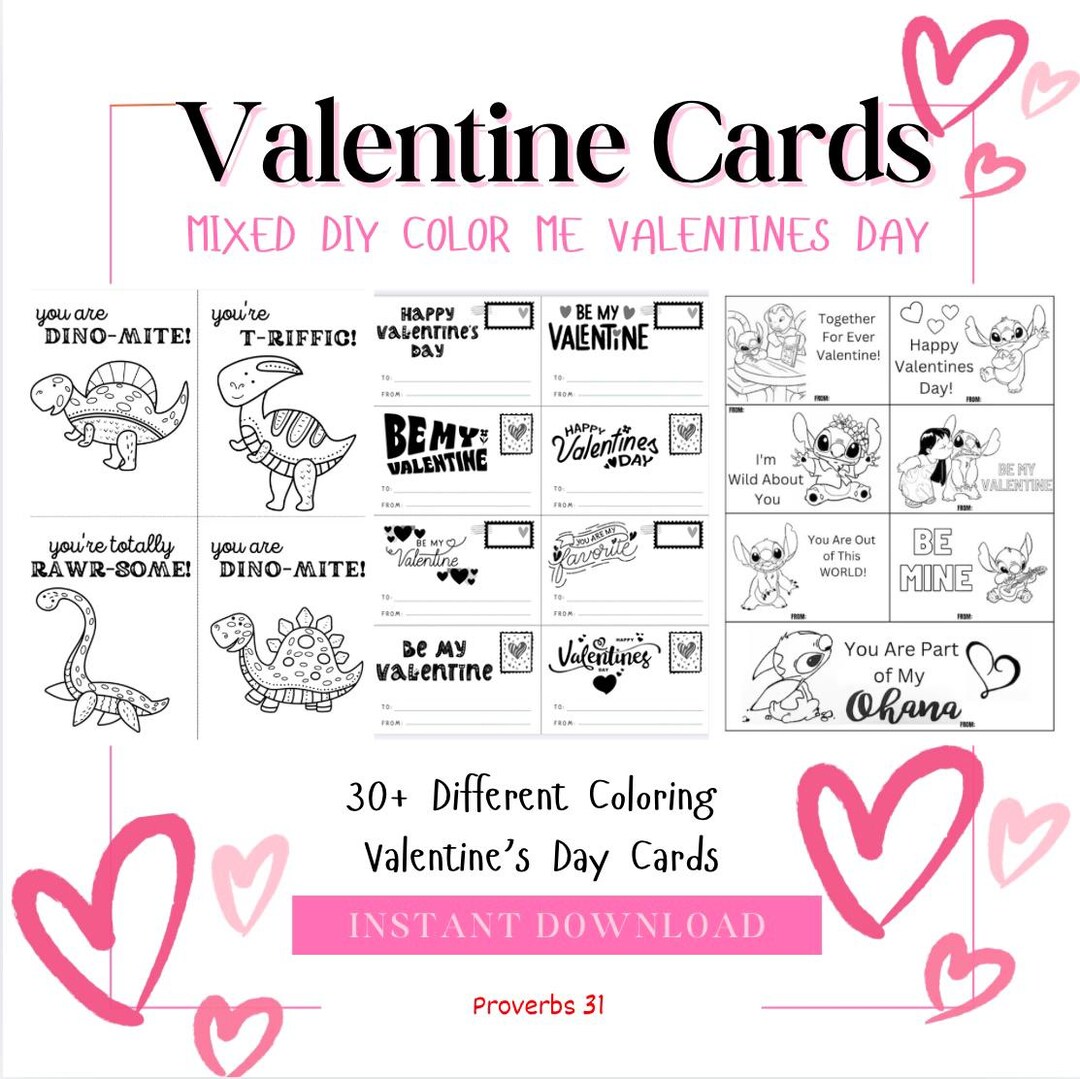 Valentine Coloring Cards, Printable Valentine's Day Coloring Cards ...