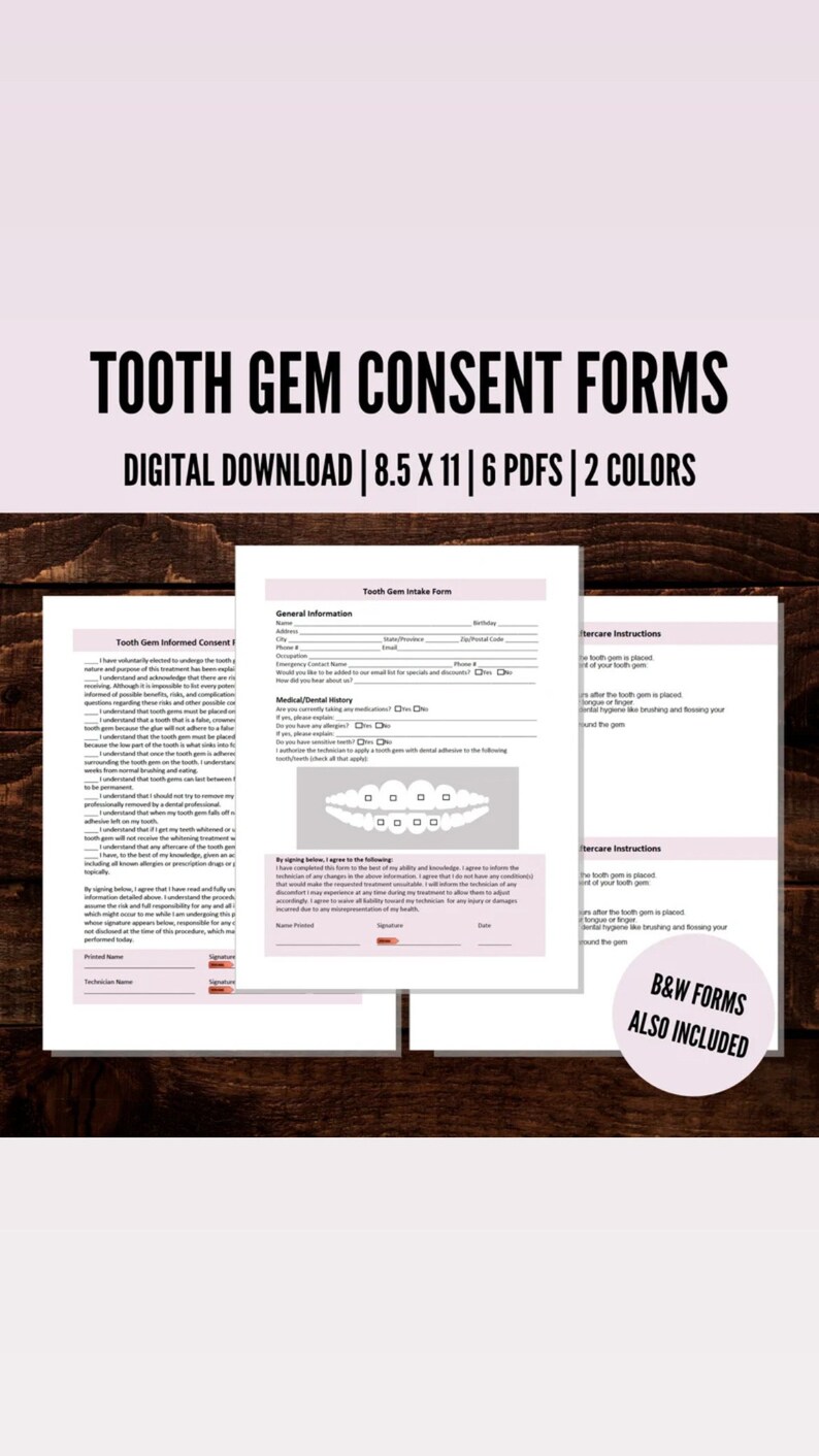 Tooth Gem Consent Forms FAQS Aftercare & More - Etsy