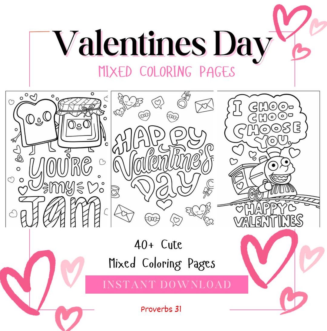 Valentine Coloring Pages, Retro Valentine Coloring, Color Sheets ...