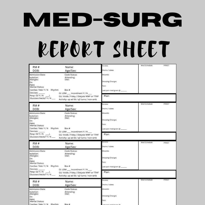 MED-SURG Report Sheet - Etsy