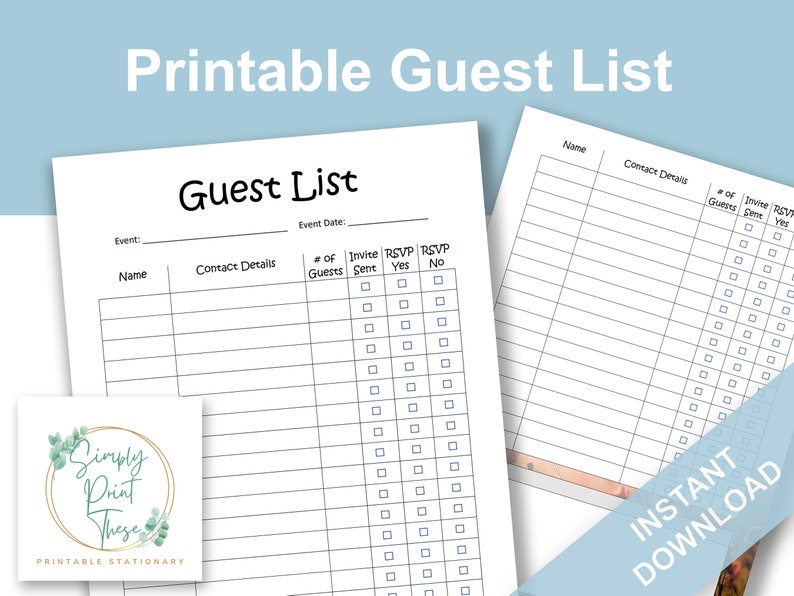 Printable Guest List RSVP Tracker, Hen Party, Stag Do, Corporate Event ...