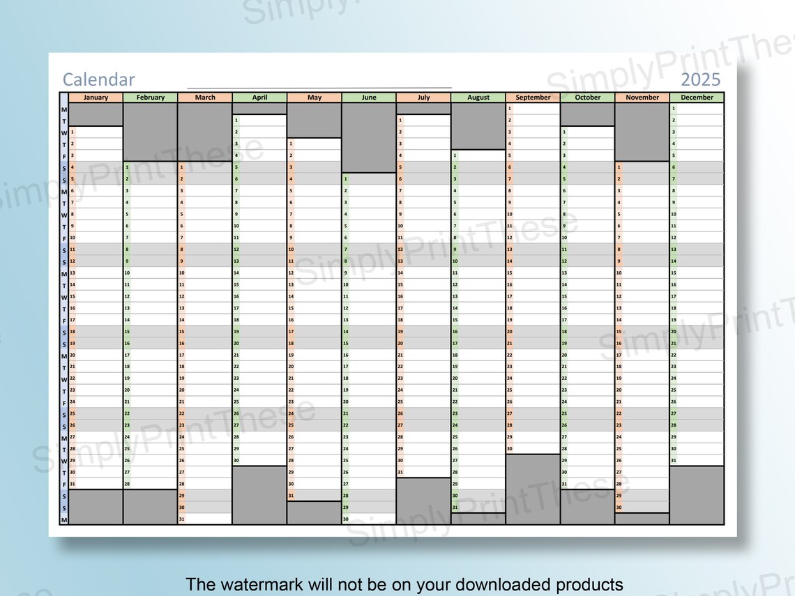 Printable 2025 Yearly Organiser Calendar 2025 Calendar 2025 Organiser ...