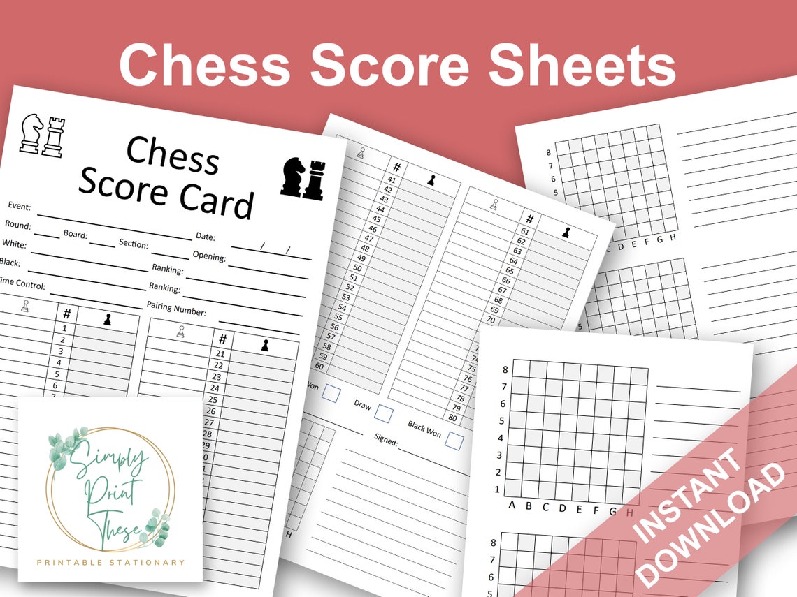 Printable Chess Score Sheets: Tournament Game Notation (digital ...