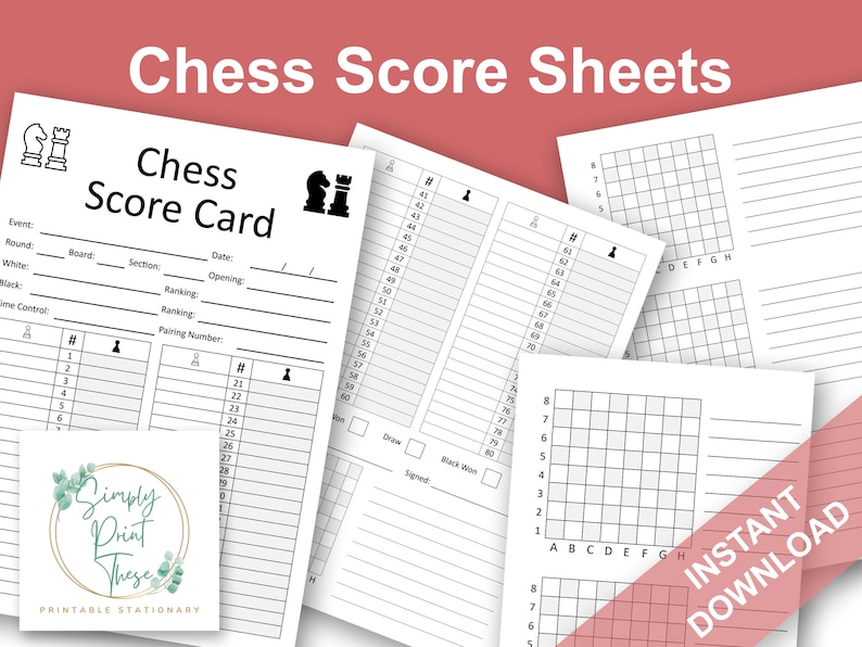 Printable Chess Score Sheets: Tournament Game Notation (digital ...