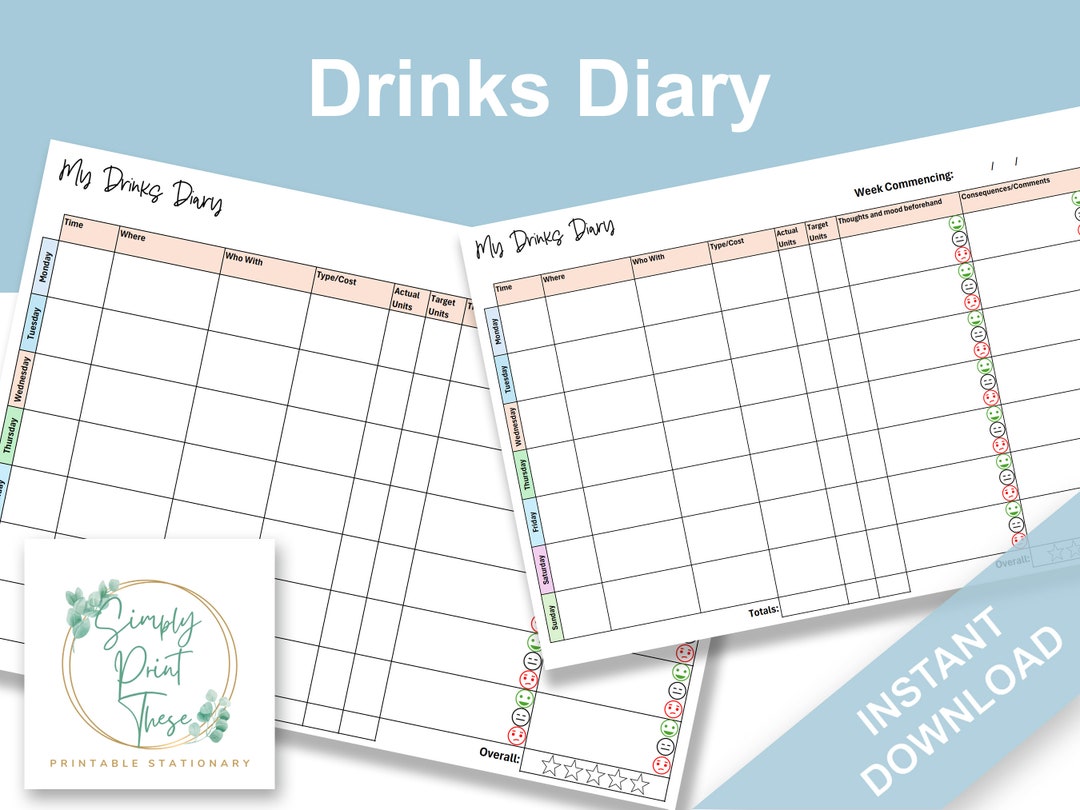 Printable PDF Drinks Diary. Track Your Daily Drinking With This Weekly ...