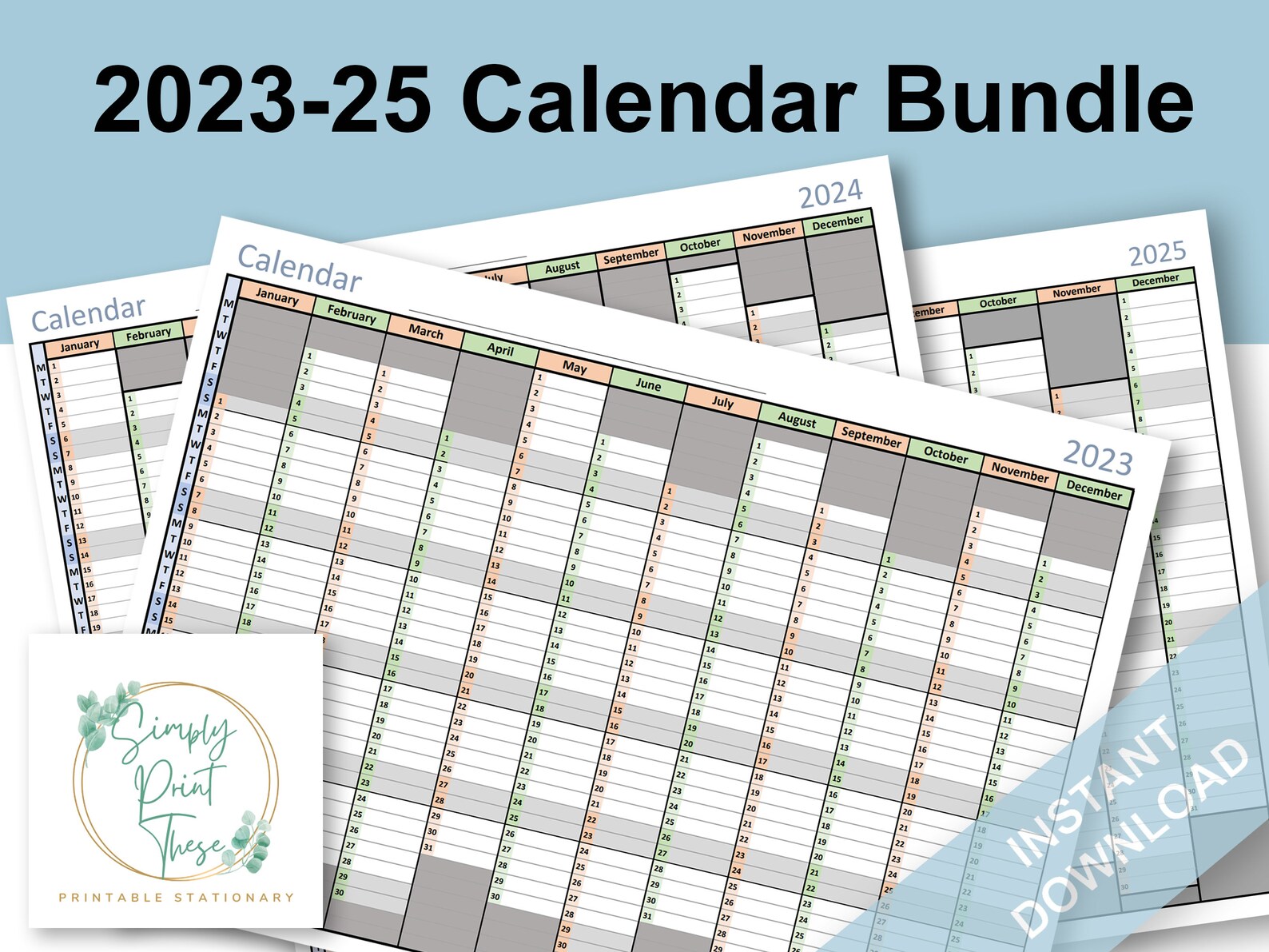 Printable 2023, 2024 and 2025 Calendar Bundle 2023-25 Organisers ...