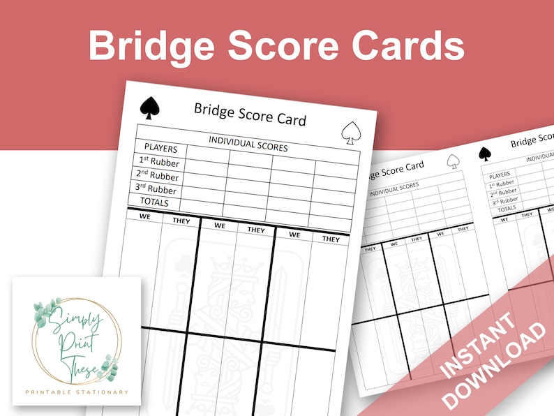 Printable Bridge Score Sheets to Record Your Bridge Card Games, Bridge ...