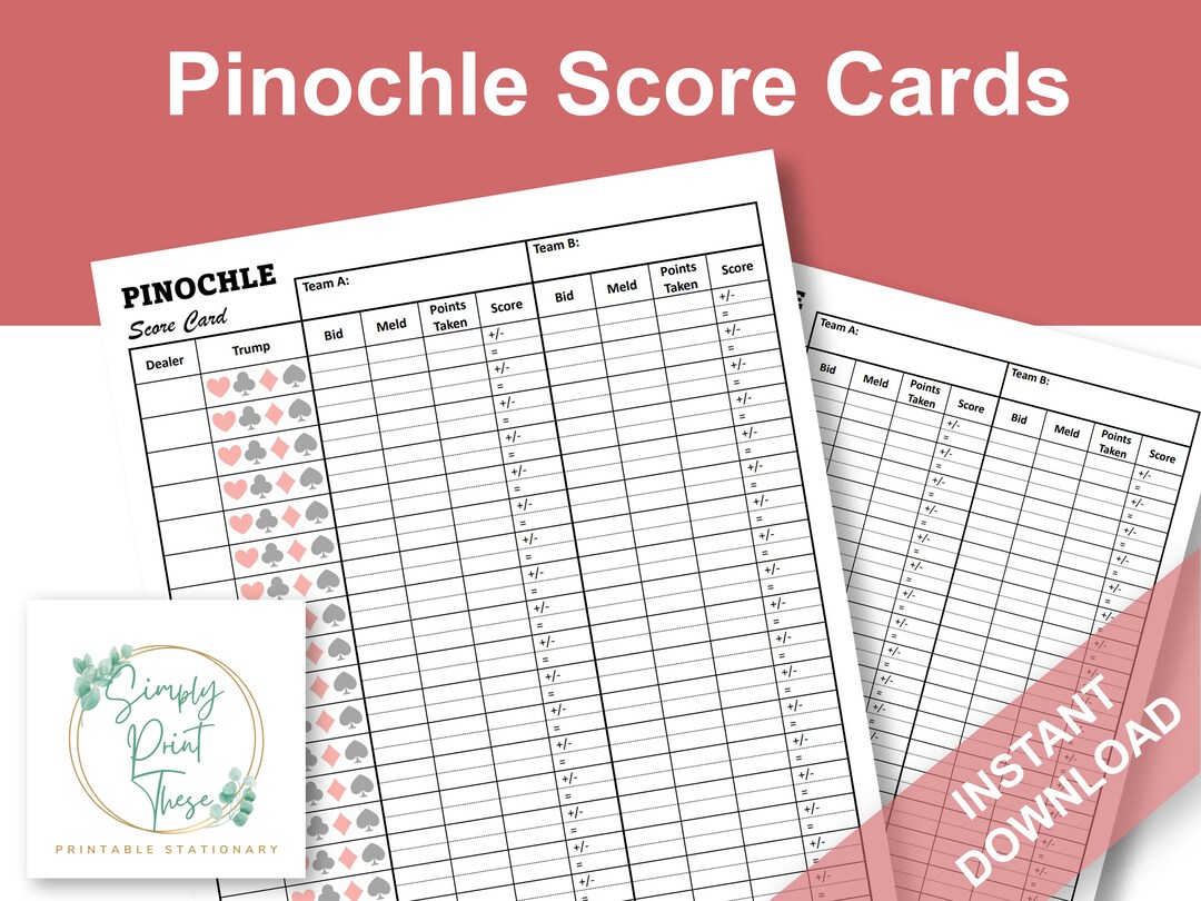 Pinochle Score Cards: Printable Stationery (PDF Download) - Etsy