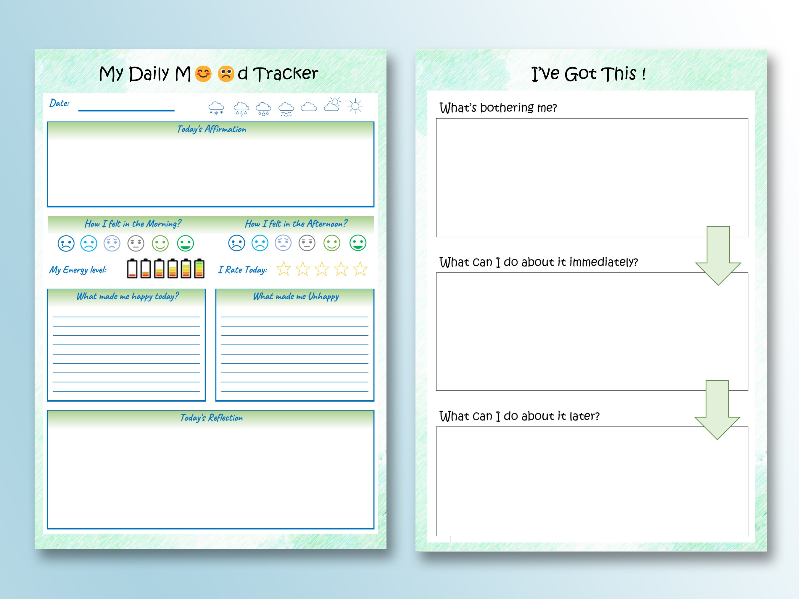 Printable PDF Mood and Worry Management Sheets Track Your - Etsy
