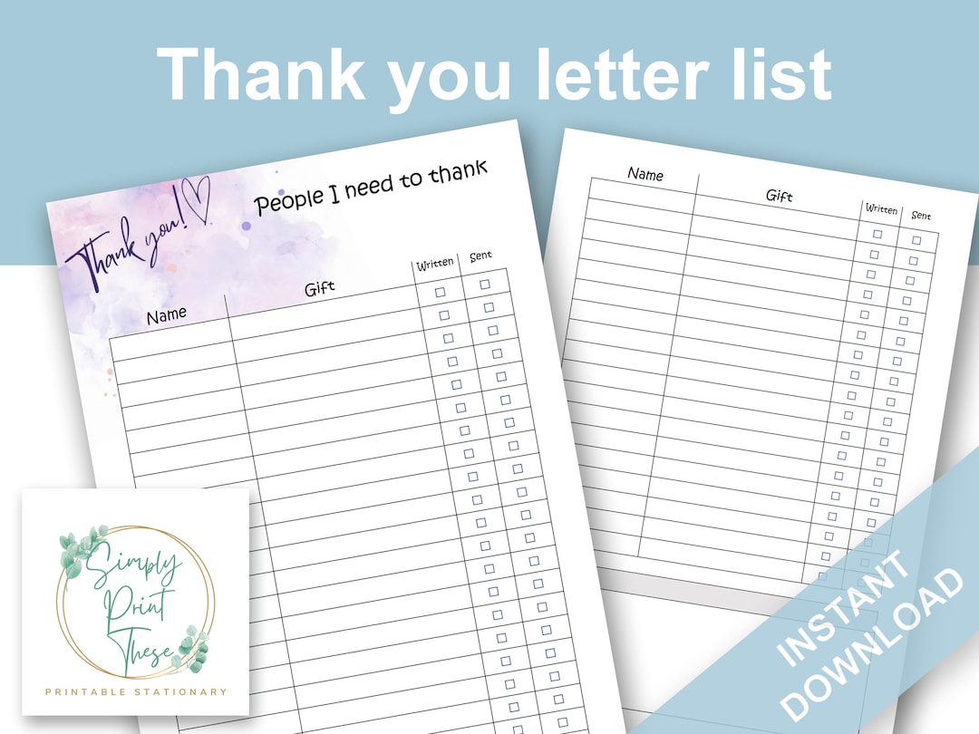 Printable Thank You List Thank You List People I Need to Thank Thank ...