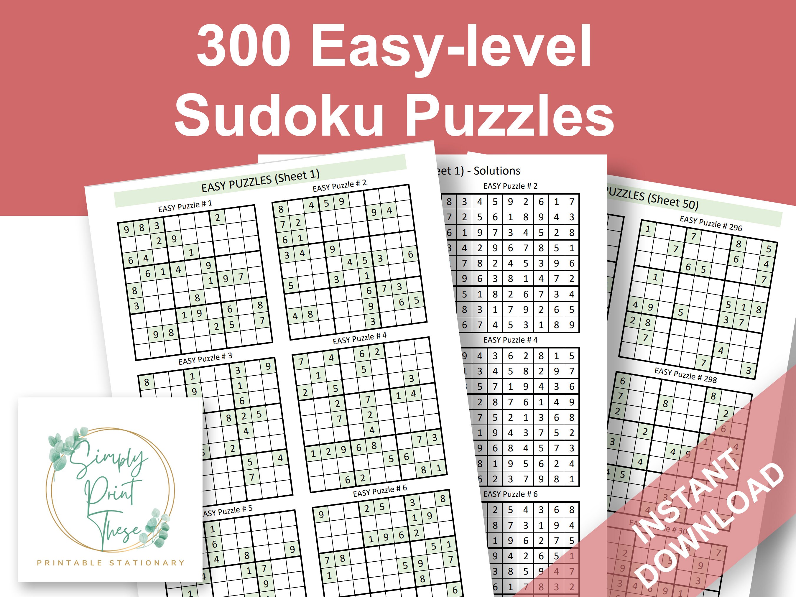 300 Printable Easy-level Sudoku Puzzles for You to Complete. Complete ...