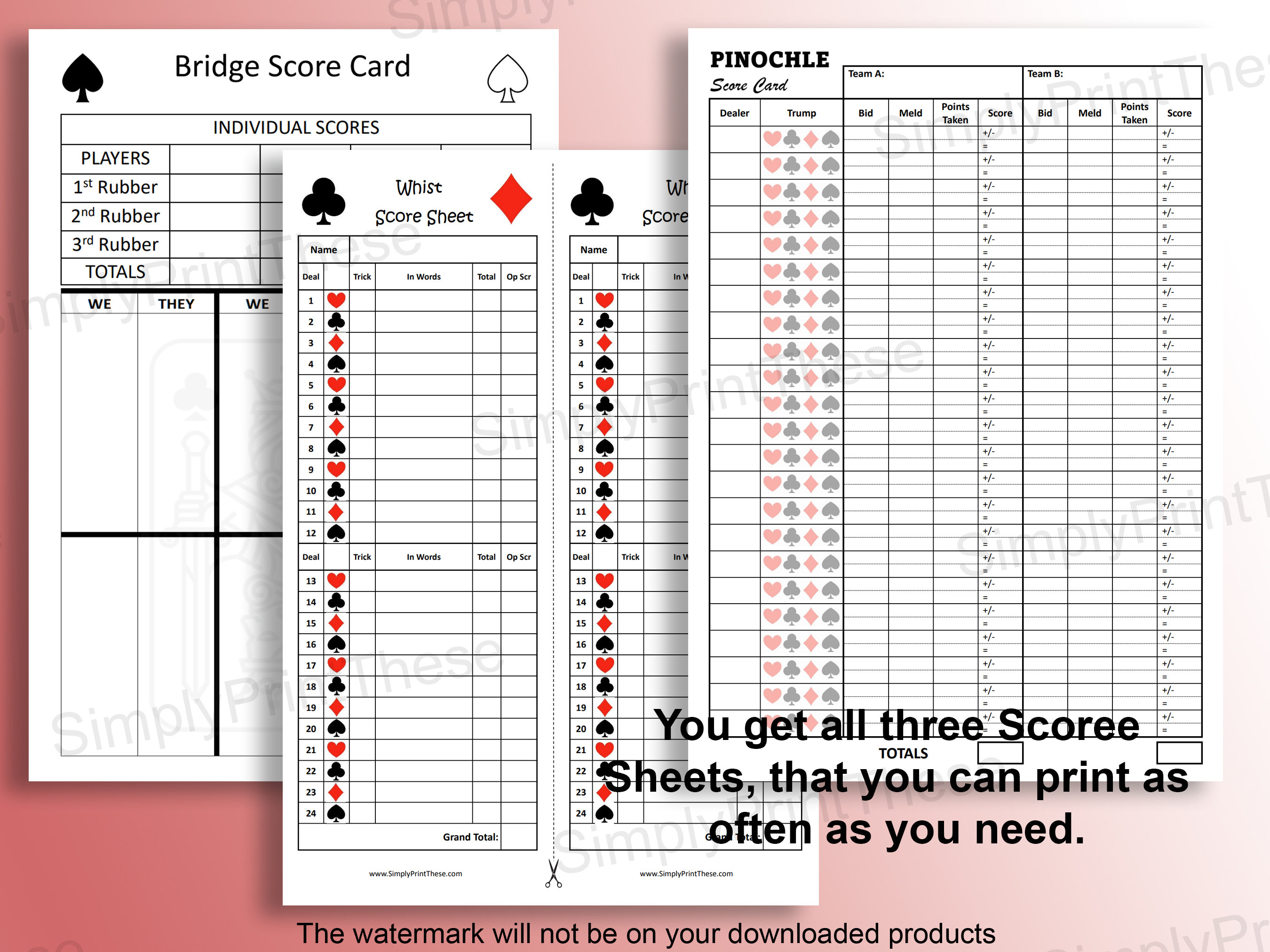 Printable Card Games Bundle, Bridge Card Game, Whist Card Came ...