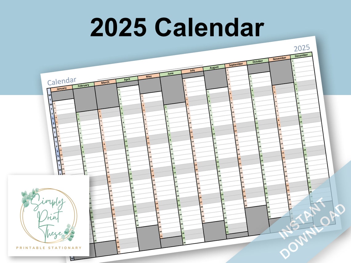 Printable 2025 Yearly Organiser Calendar 2025 Calendar 2025 Organiser ...
