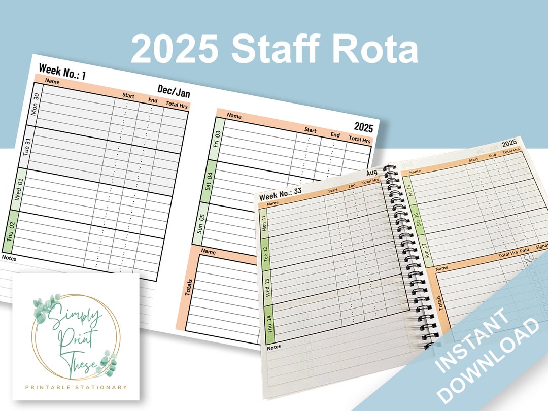 2025 Staff Hours/rota Booklet, PDF Download Printable Stationery - Etsy