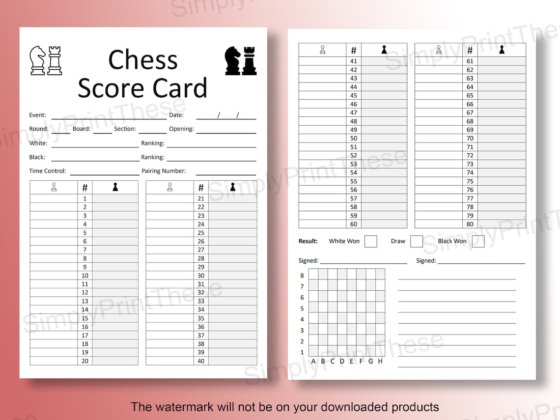 Printable Chess Notation Sheets to Record Your Chess Matches and Chess ...