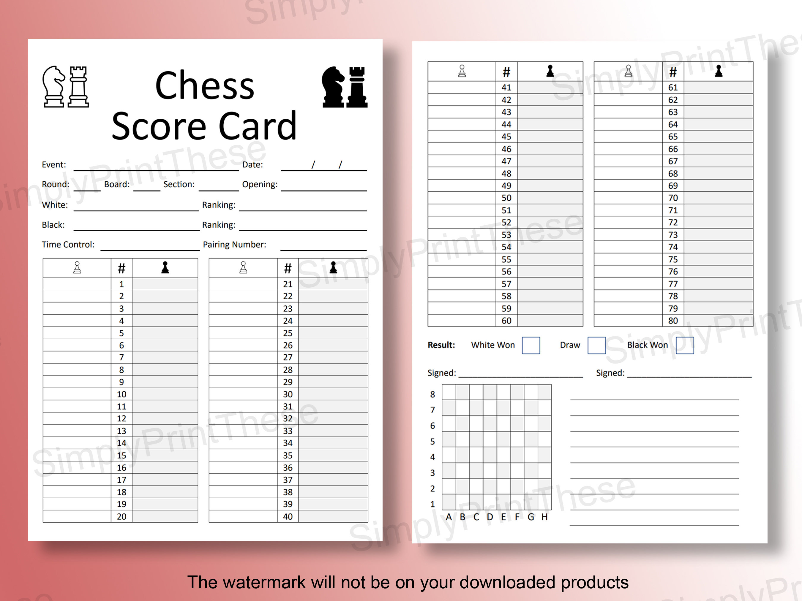 Printable Chess Score Sheets: Tournament Game Notation (digital ...
