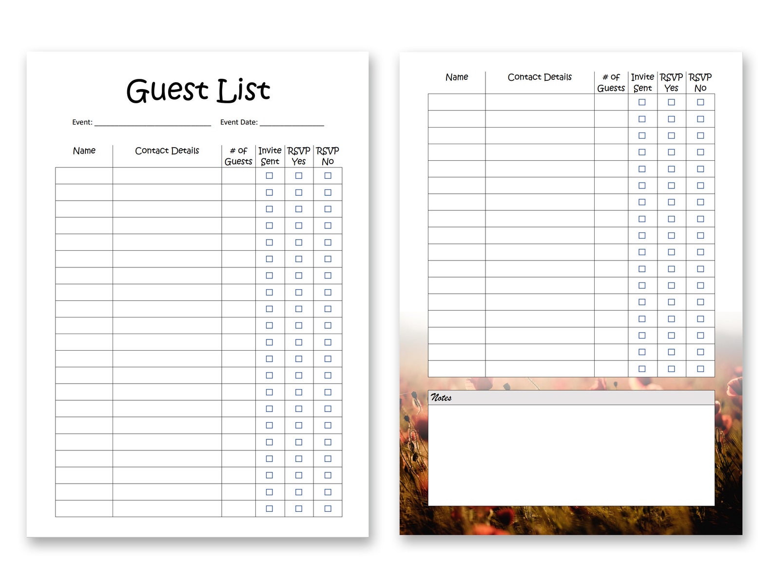 Printable Guest List RSVP Tracker, Hen Party, Stag Do, Corporate Event ...