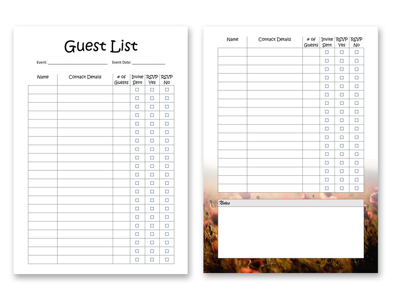 Printable Guest List RSVP Tracker, Hen Party, Stag Do, Corporate Event ...