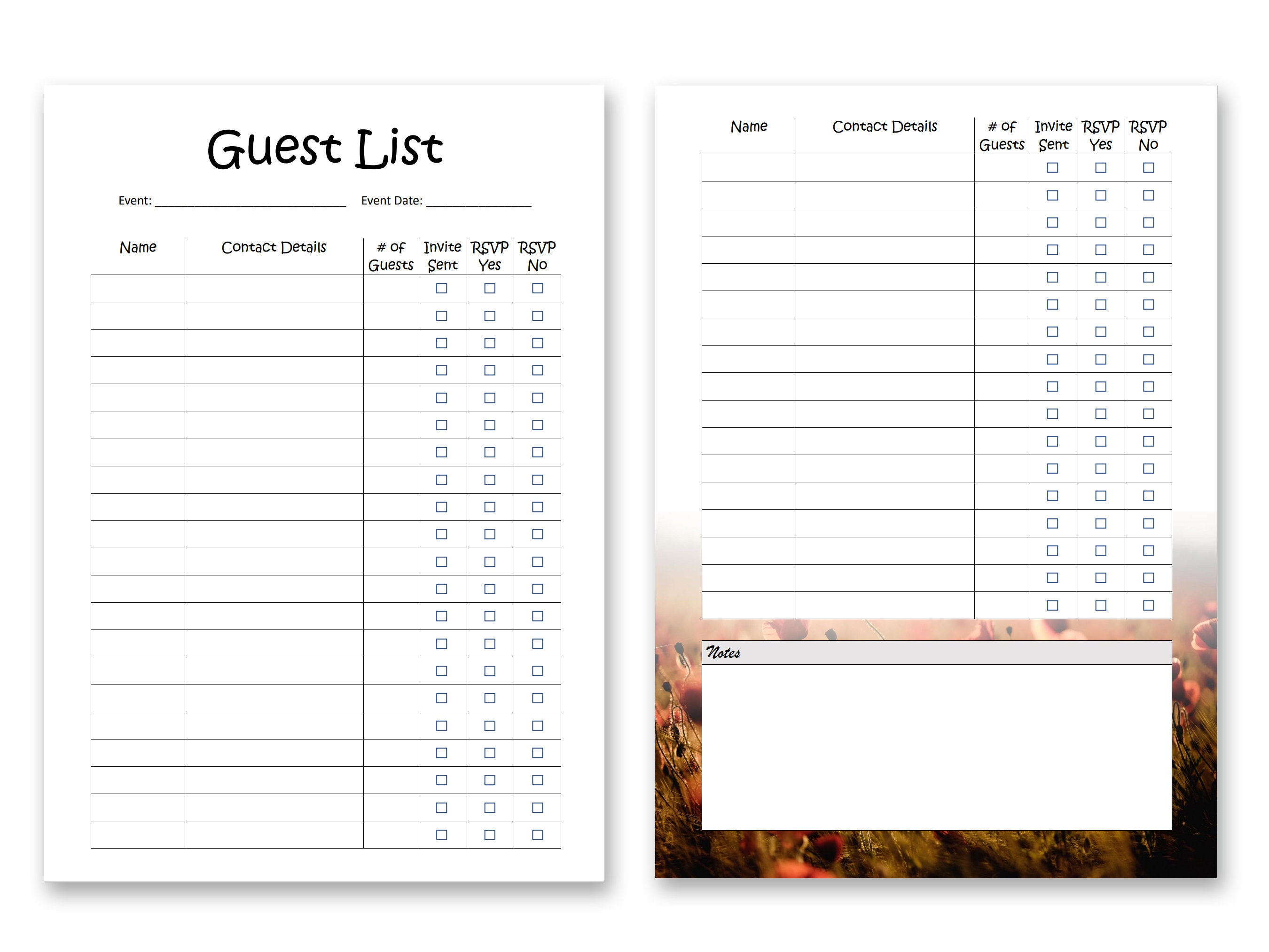 Printable Guest List RSVP Tracker, Hen Party, Stag Do, Corporate Event ...