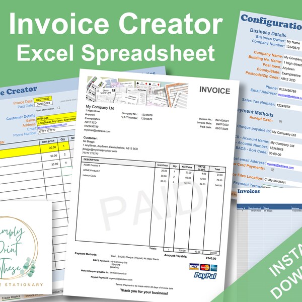 Invoice Creator Excel Spreadsheet - Etsy
