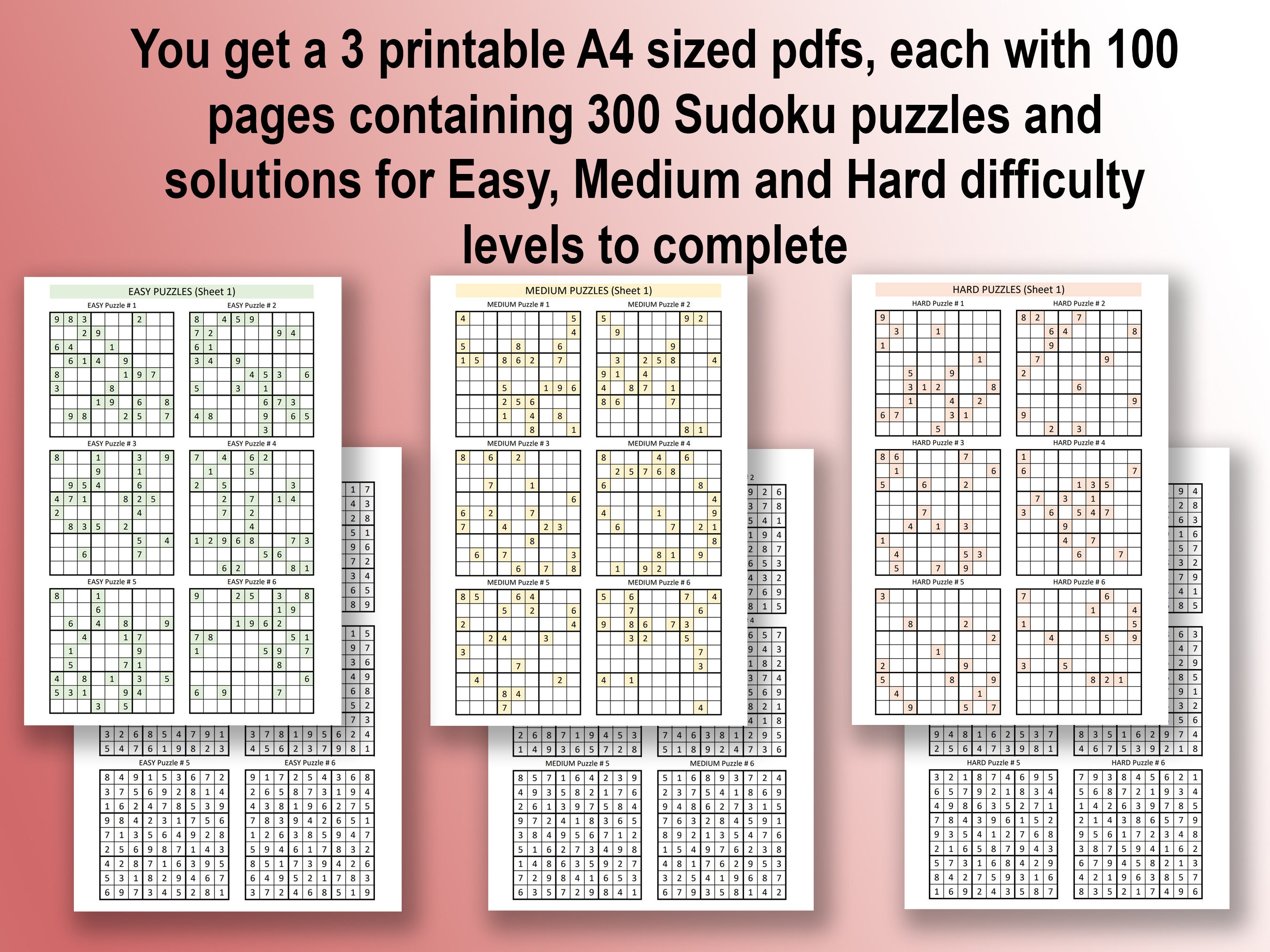 900 Printable Sudoku Puzzles for You to Complete. 300 Each or Easy ...