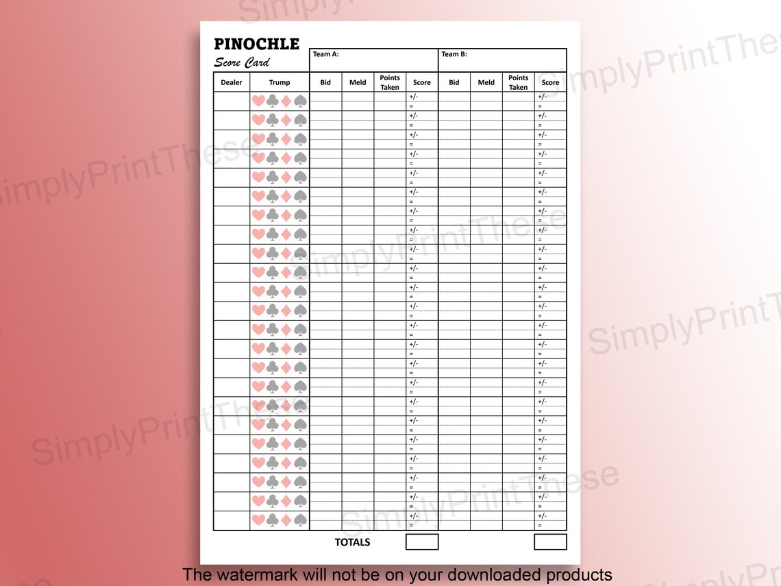 Pinochle Score Cards: Printable Stationery (PDF Download) - Etsy