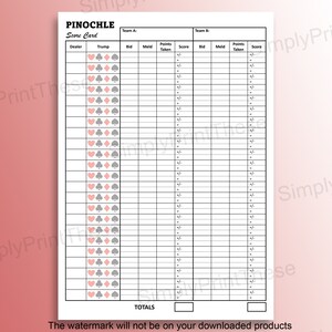 Pinochle Score Cards: Printable Stationery (PDF Download) - Etsy