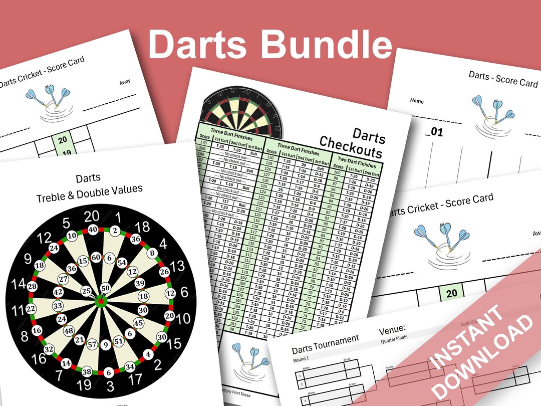 Printable Darts Score Sheets, Checkout Chart, _01 Games, Darts Cricket ...