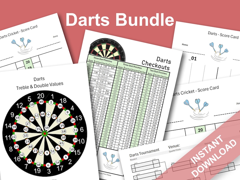 Printable Darts Score Sheets, Checkout Chart, _01 Games, Darts Cricket ...