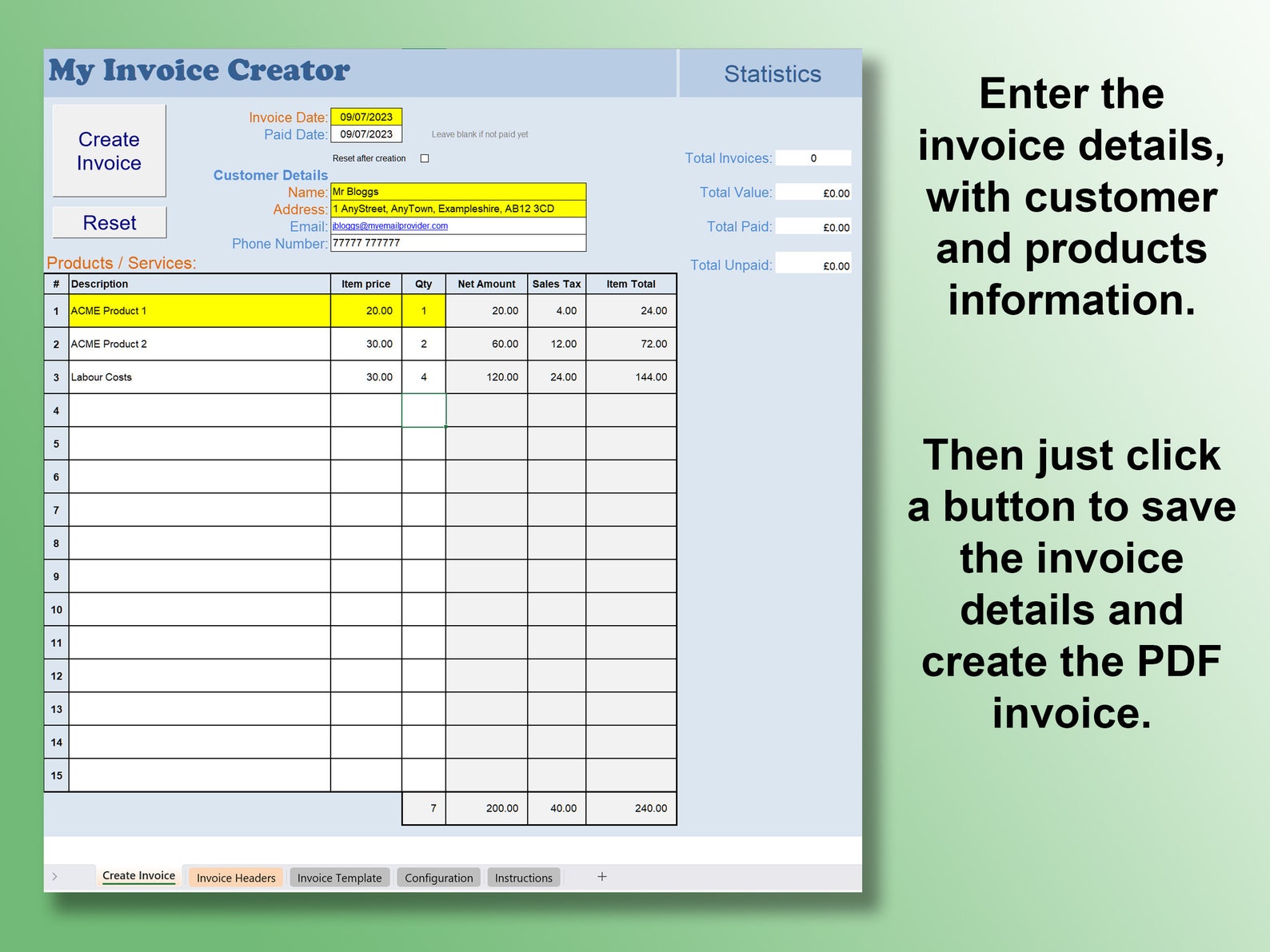 Invoice Creator, Excel Spreadsheet to Help You Create Great Looking ...